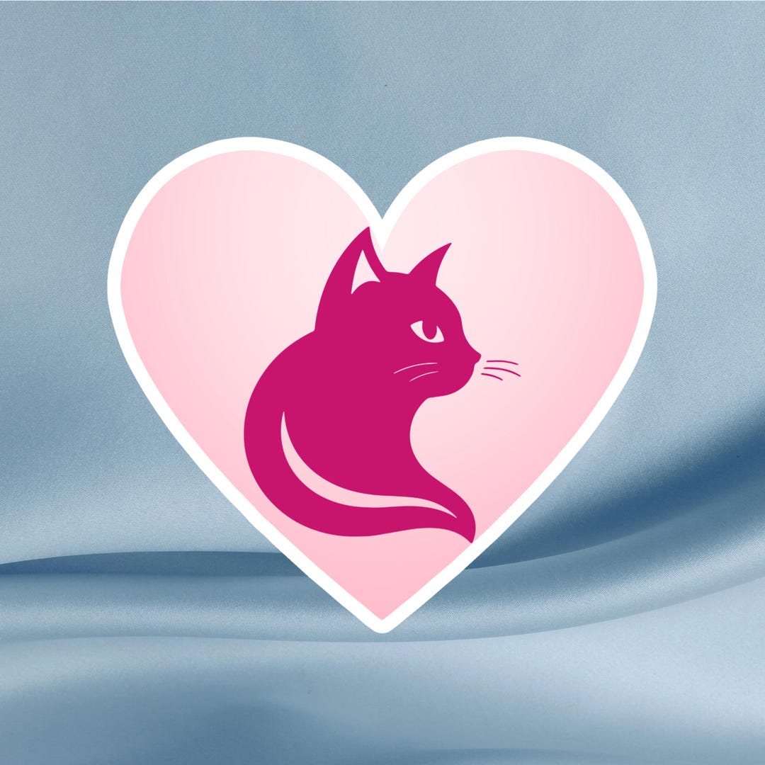 Pink Cat Heart Sticker – Waterproof Vinyl Decal for Cat Lovers - Etsy