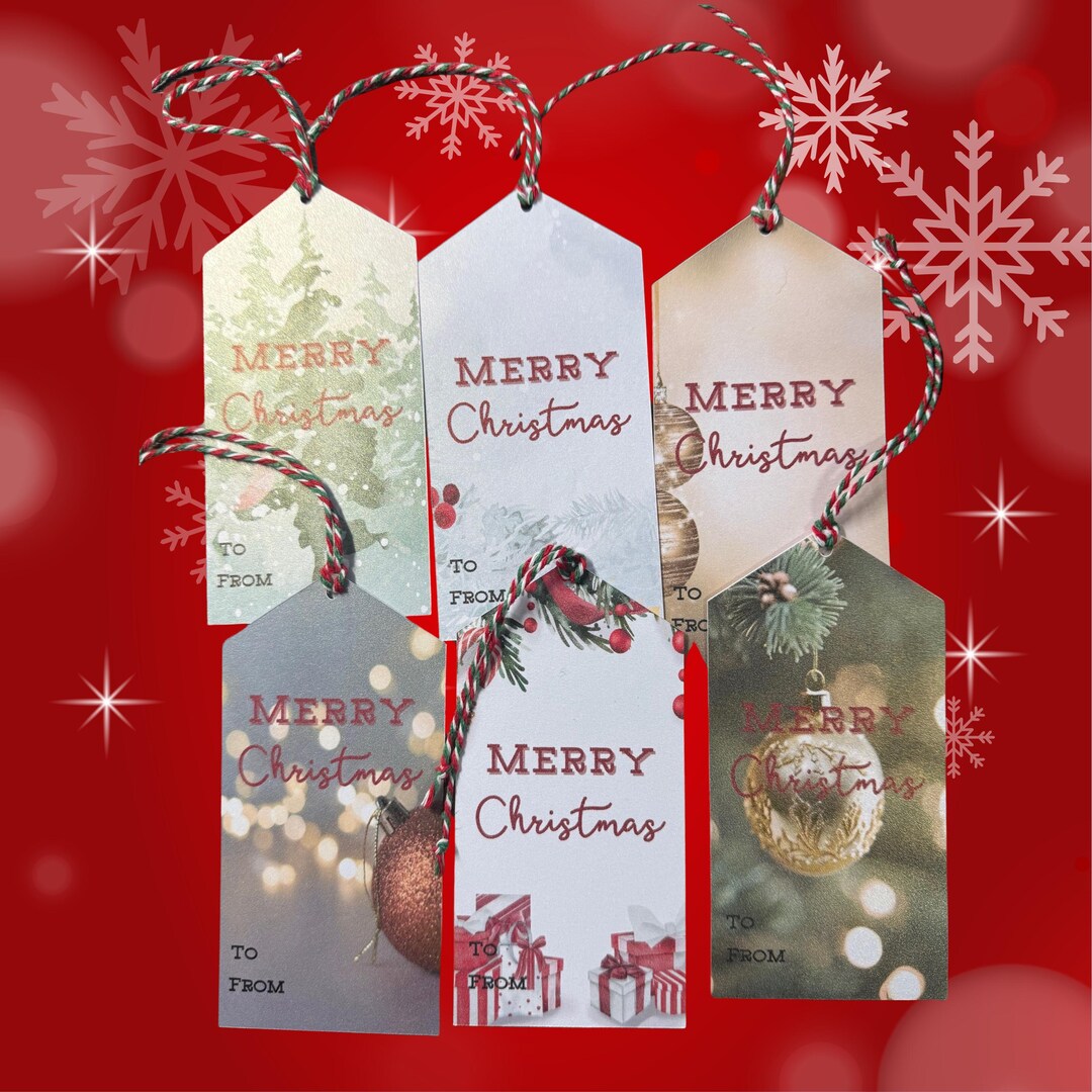 Merry Christmas Gift Tag Set – Holiday Shimmer Cardstock With Twine - Etsy