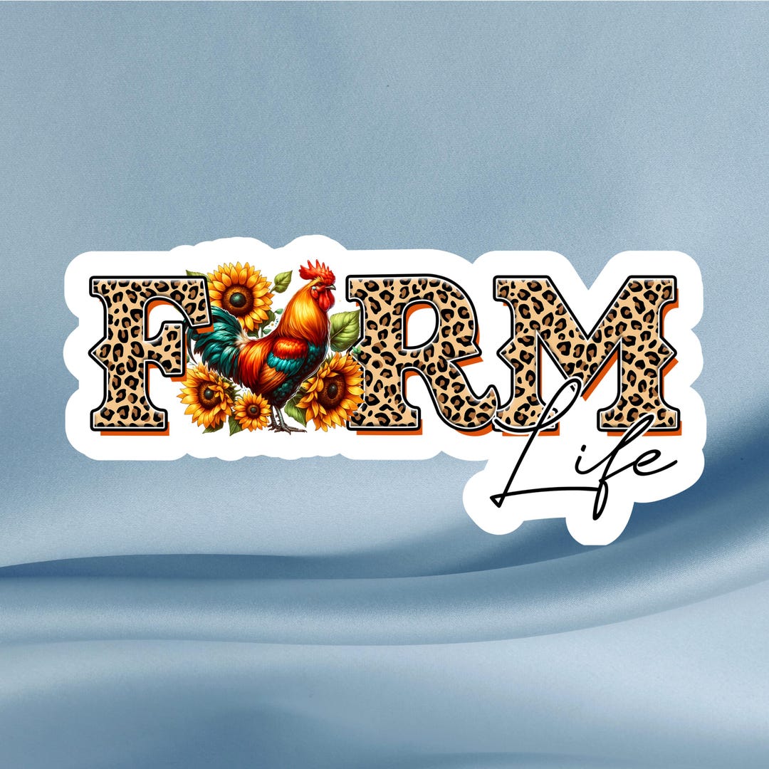 Leopard Print Farm Life Sticker: Rooster & Sunflowers - Waterproof ...
