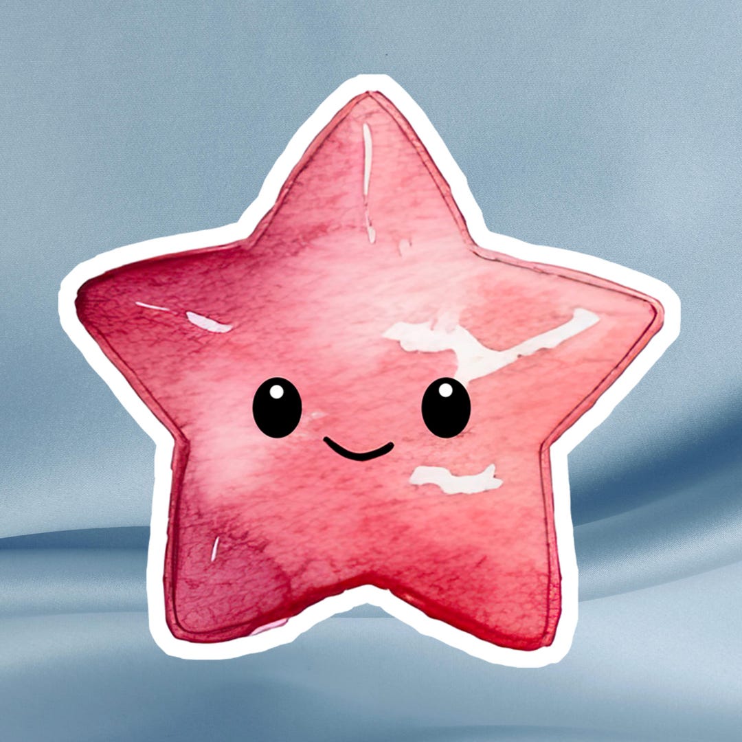 Cute Pink Star Sticker | Kawaii Watercolor Star Decal | Happy Star Face ...