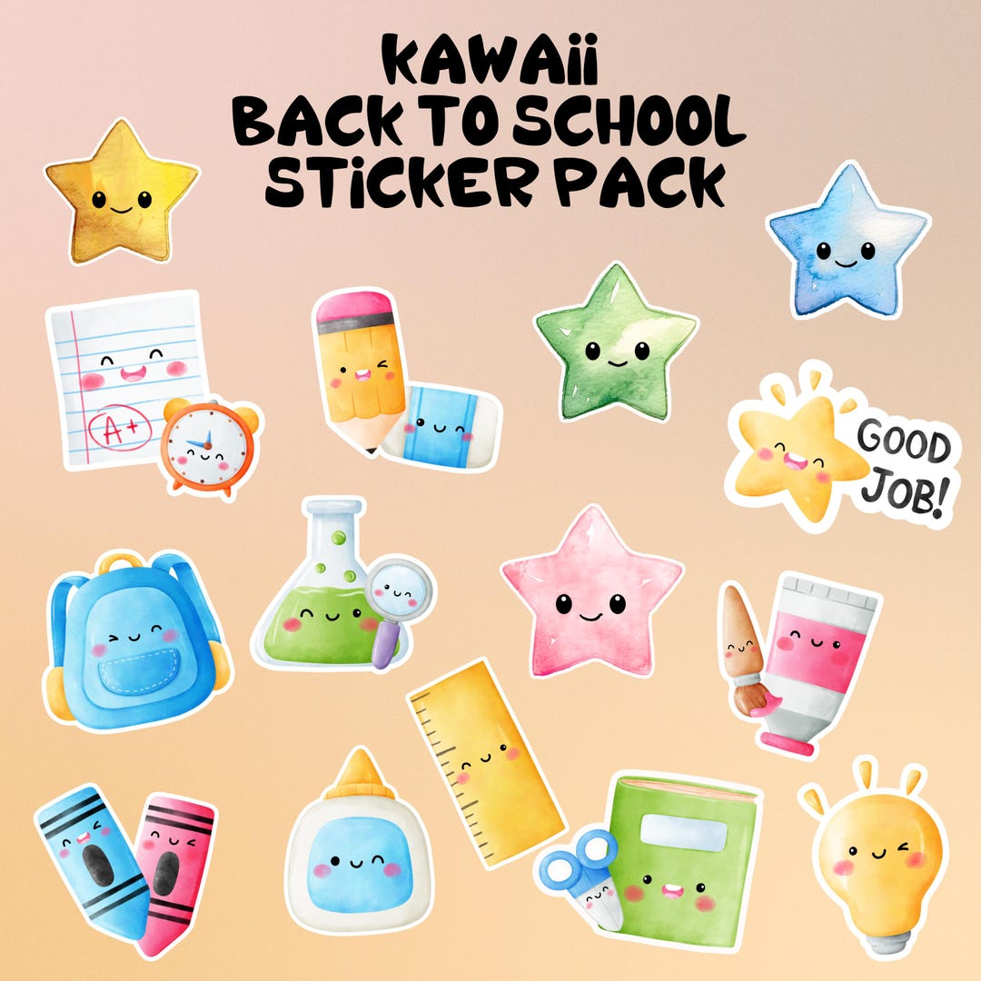 Kawaii Back to School Sticker Pack – Cute School Themed Stickers & Star ...
