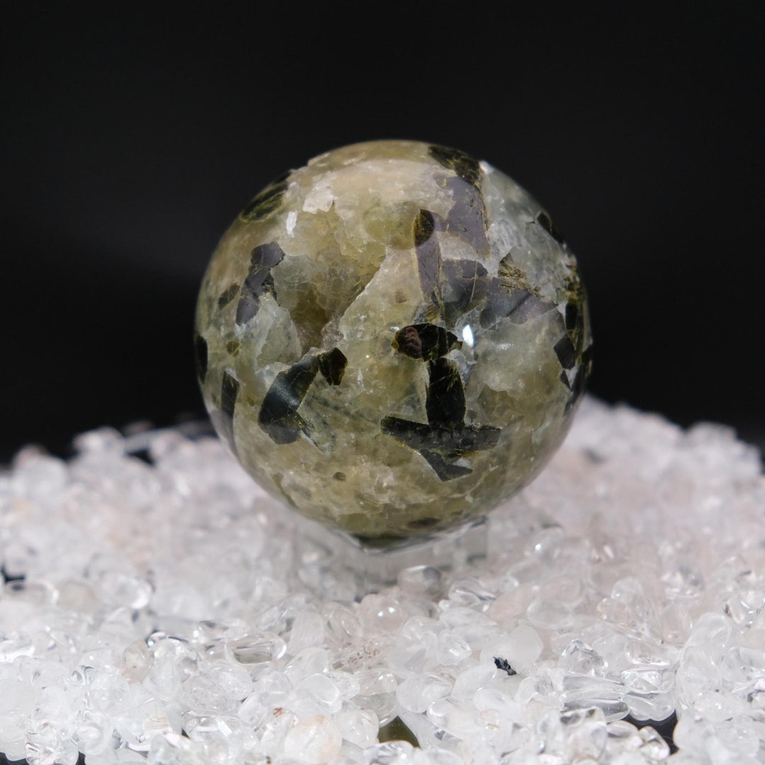Prehnite Stone With Epidote Stone Rutilated Tourmaline Sphere - Etsy