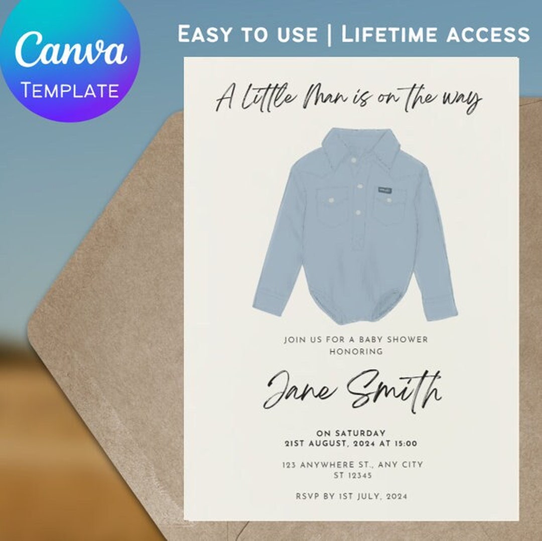 Wrangler Baby Shower Invitation: Little Man Theme (canva Template) - Etsy