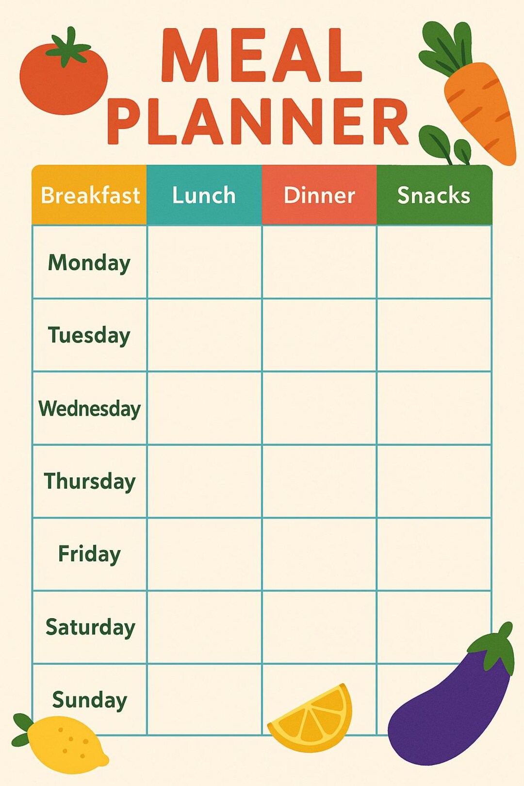 Simple Meal Planner Template Etsy
