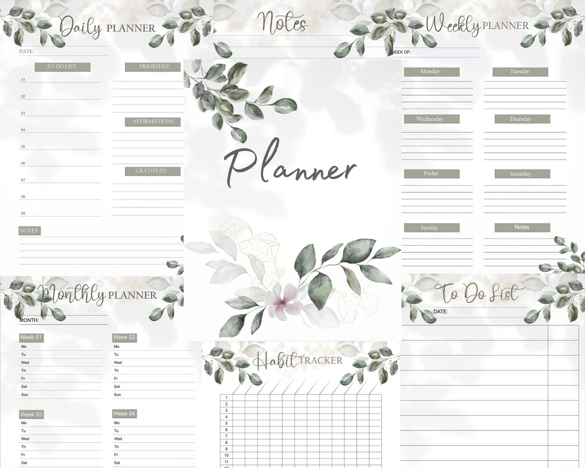 Green Floral Digital Planner - Etsy