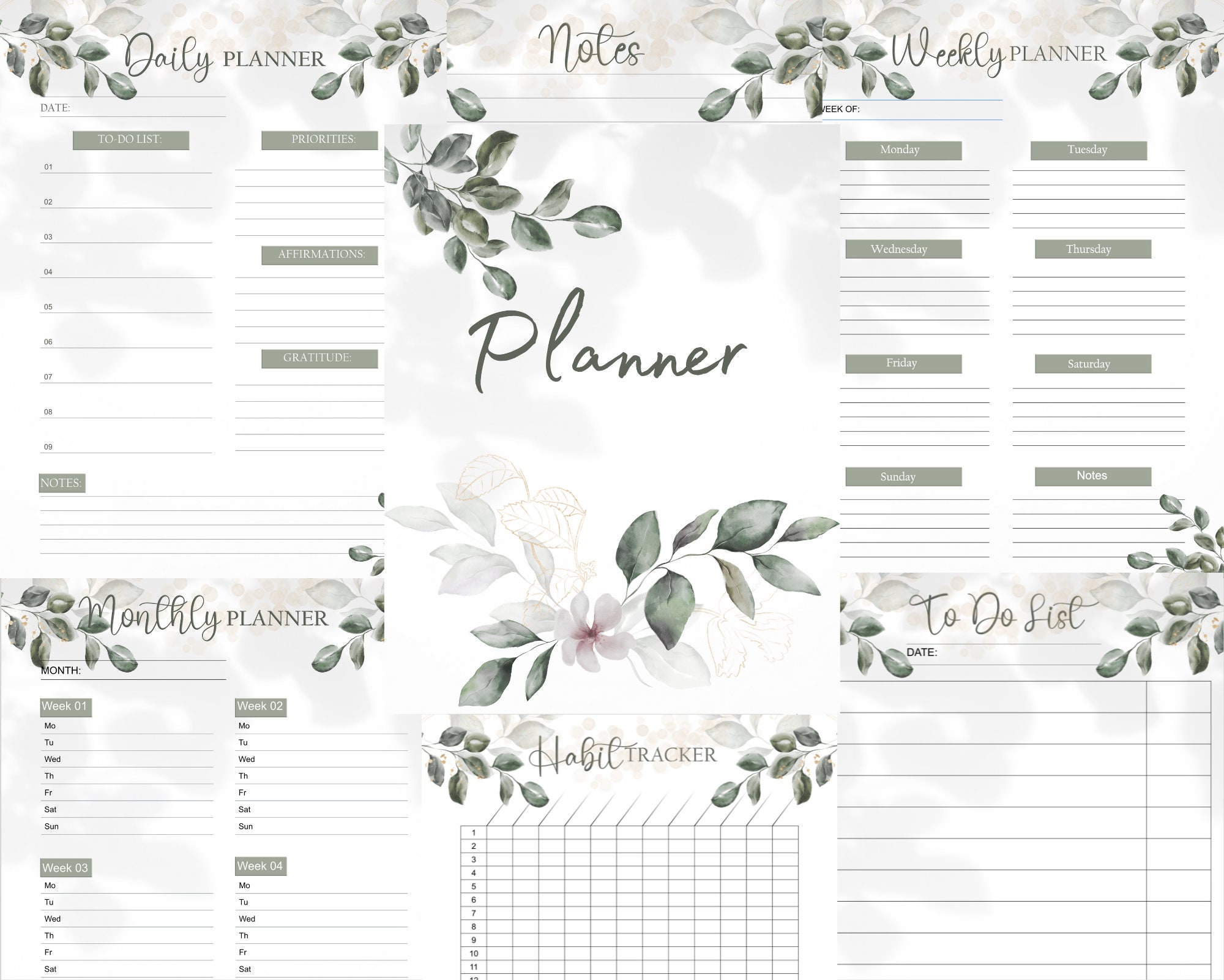 Green Floral Digital Planner - Etsy