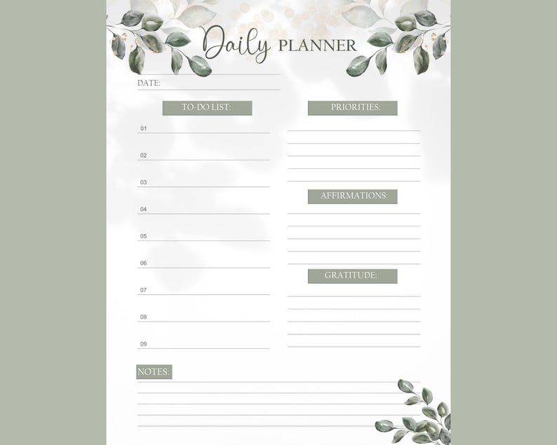 Green Floral Digital Planner - Etsy