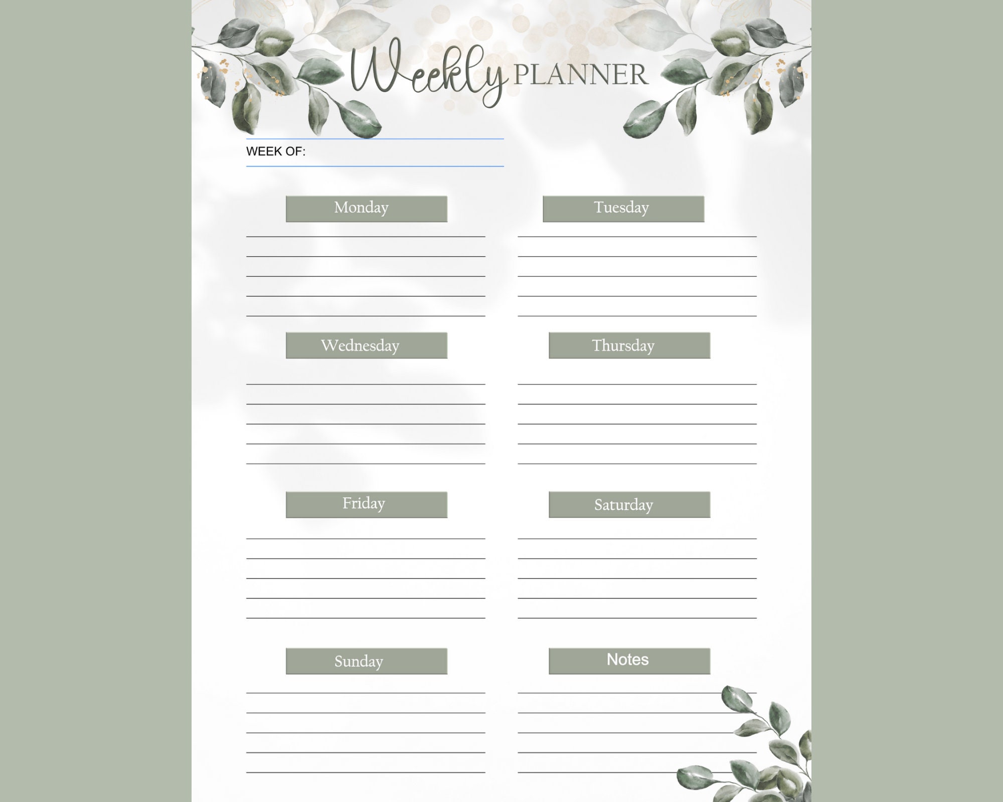 Green Floral Digital Planner - Etsy