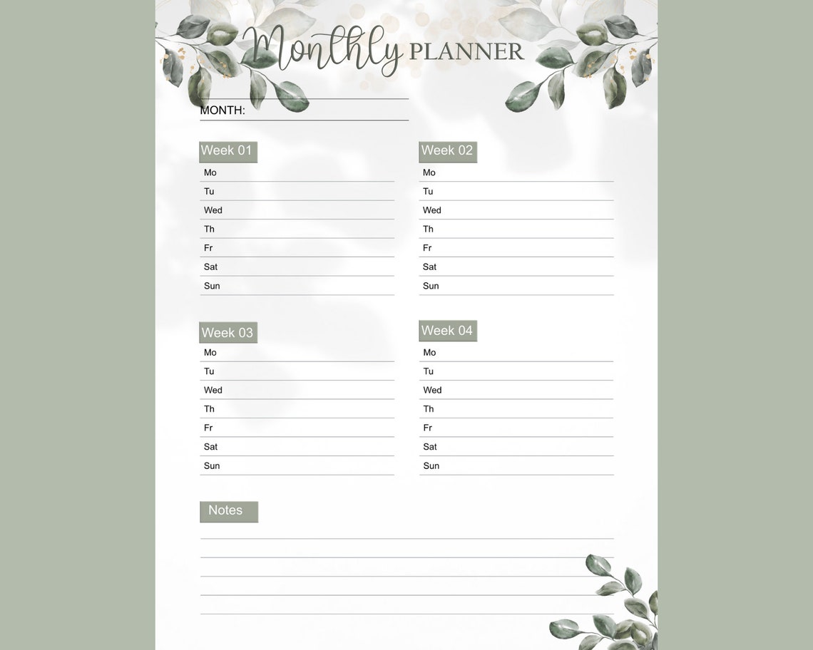 Green Floral Digital Planner - Etsy