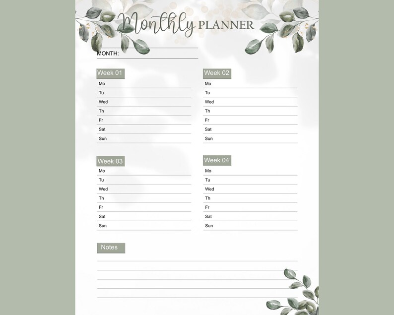 Green Floral Digital Planner - Etsy