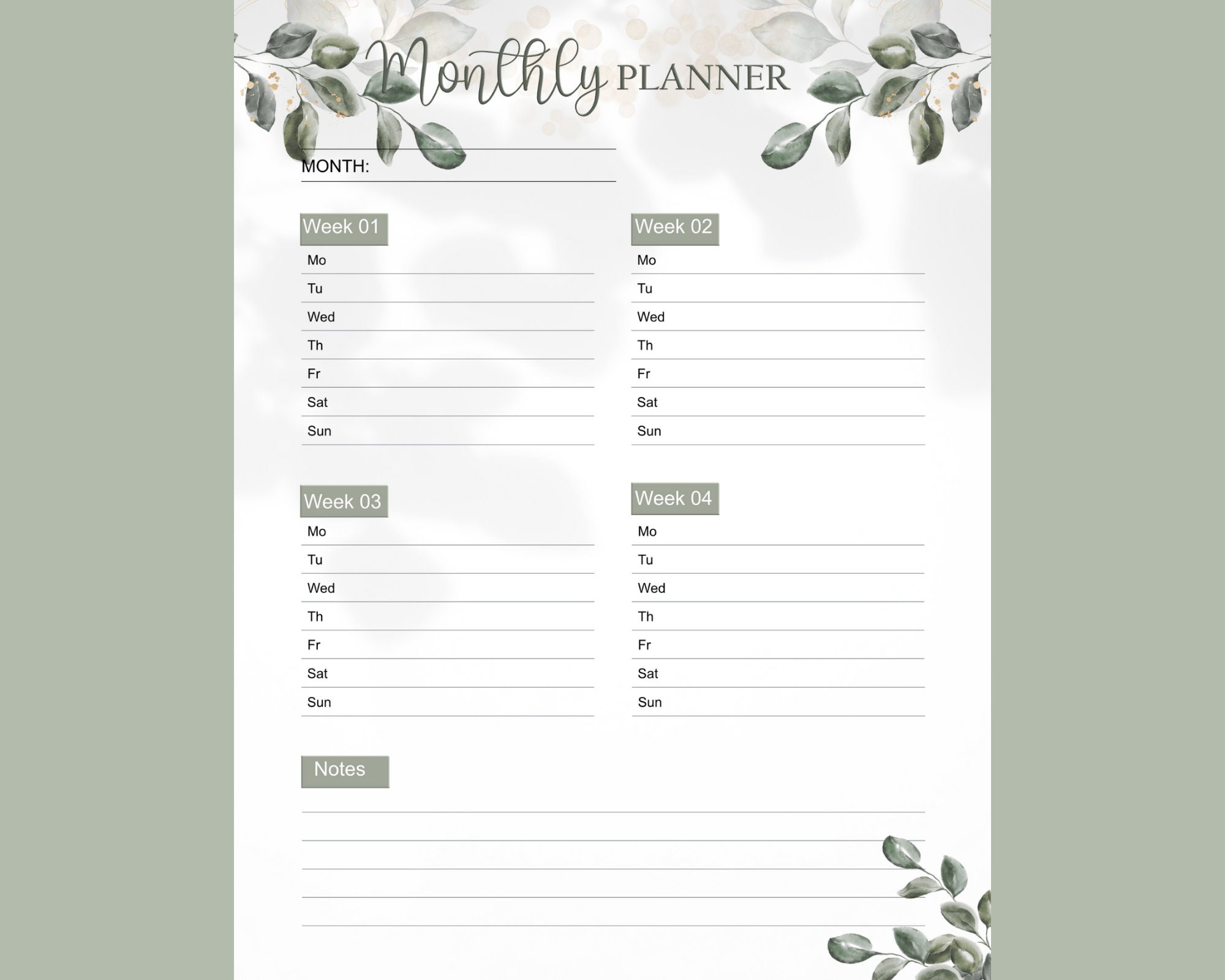 Green Floral Digital Planner - Etsy