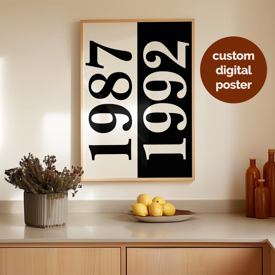 Custom Year Poster, Printable Personalized Gift, Custom Number Print ...