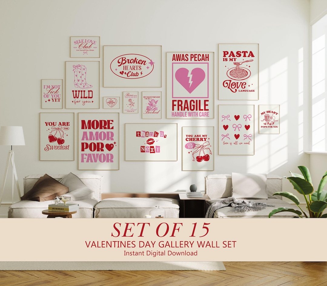 Set of 15 Valentines Day Poster, Trendy Poster Set, Aesthetic Girly ...