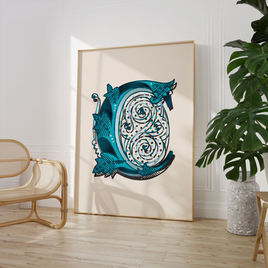 Vintage Letter C Print, Eclectic Initial Poster, Typography Decor ...