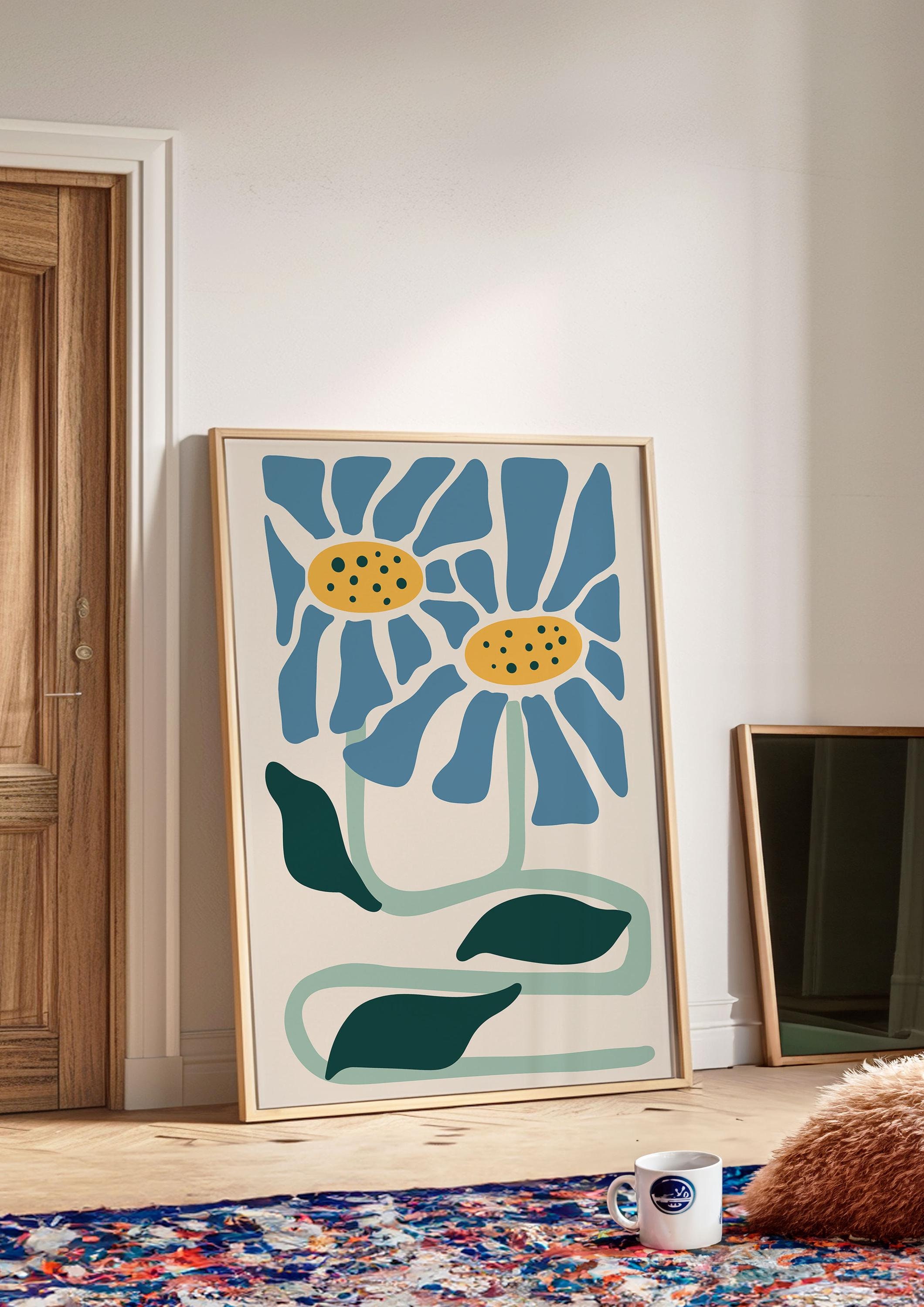 Blue Groovy Flower Print, Maximalist Flower Wall Decor, Digital ...