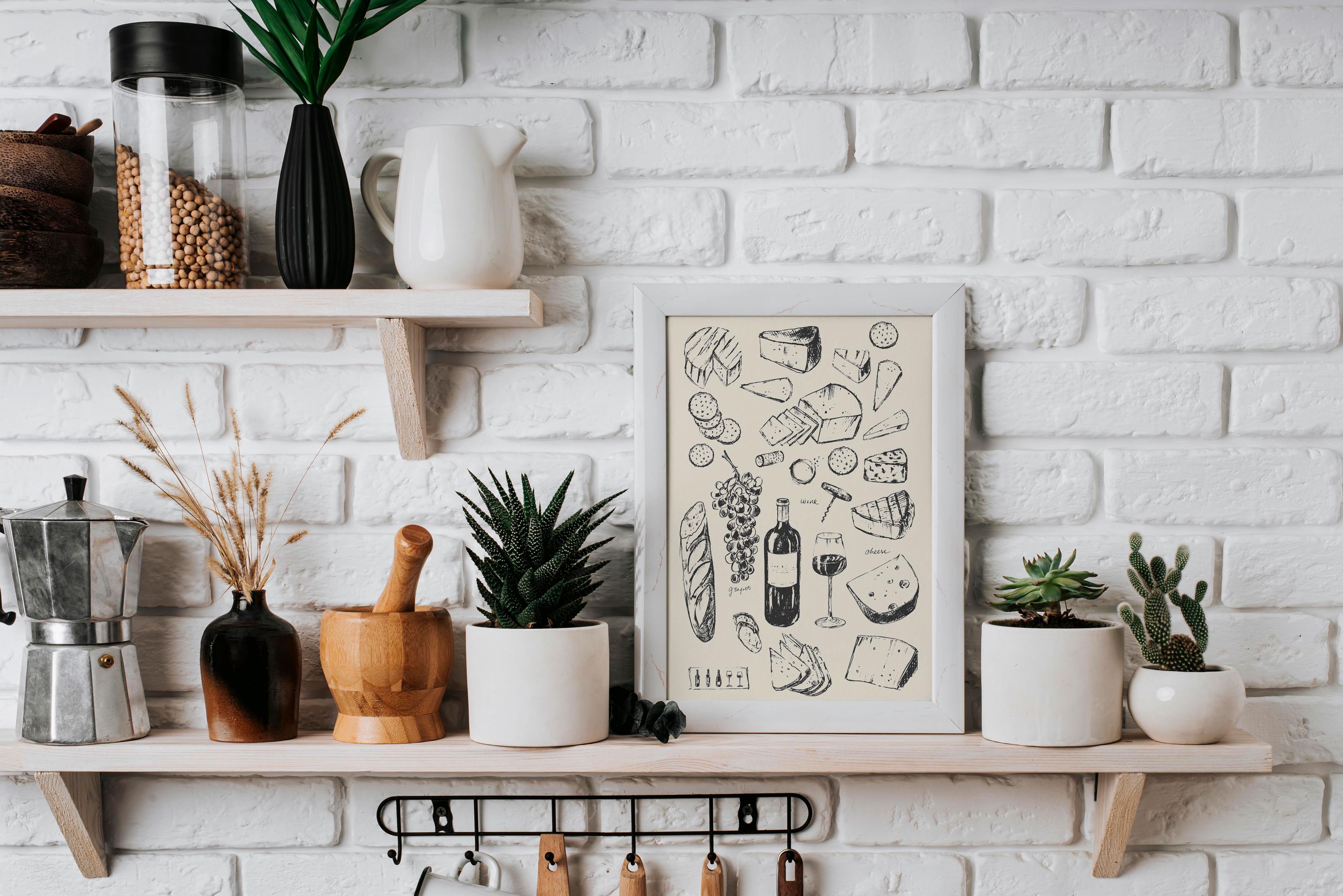 Wine and Cheese Kitchen Poster, Digital Download, Hand Drawn French ...