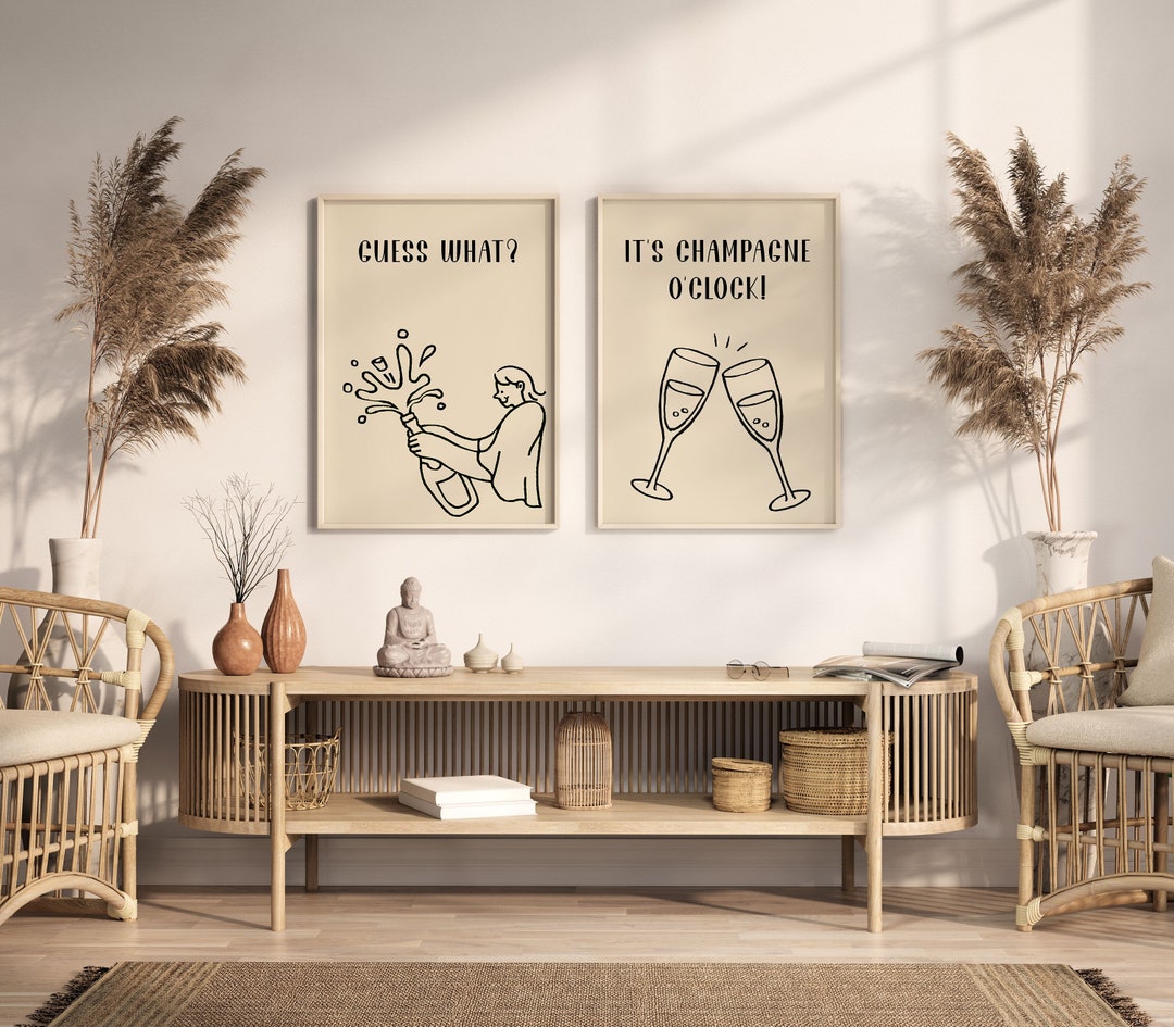 Set of 2 Humorous Saying Champagne Print, Drinks Poster Set, Bar Wall ...