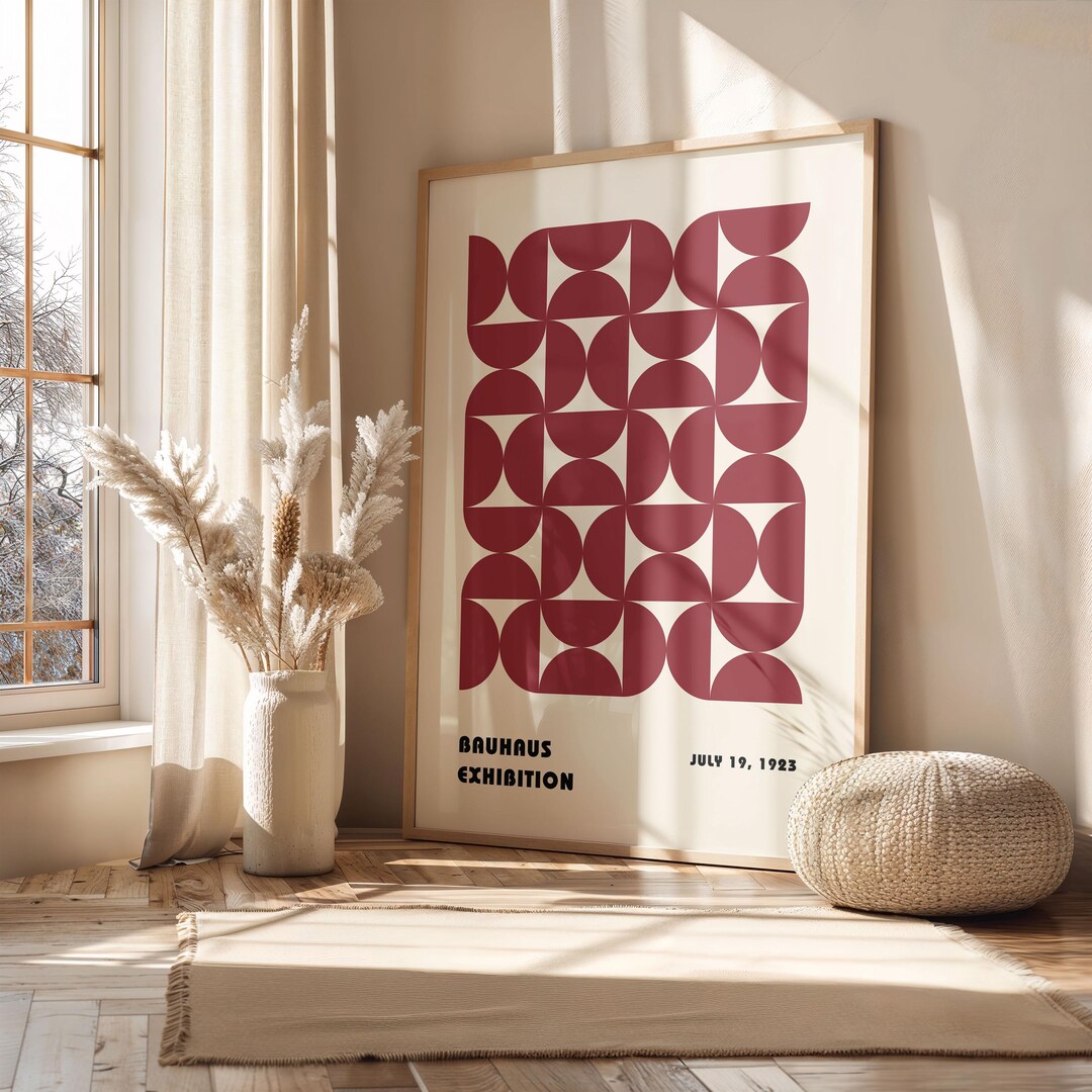 Bauhaus Trendy Poster, Bauhaus Maroon Printable Exhibition Poster ...