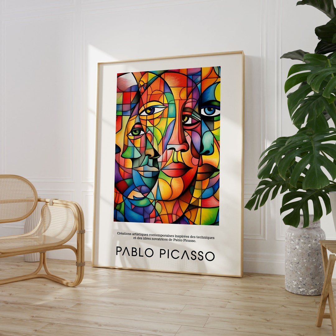 Pablo Picasso Abstract Geometric Faces Pink Digital Wall Art Print ...