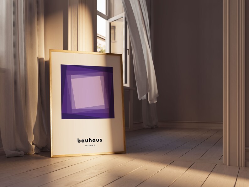 Bauhaus Deep Purple Square Geometric Poster Print, Abstract Mid Century ...