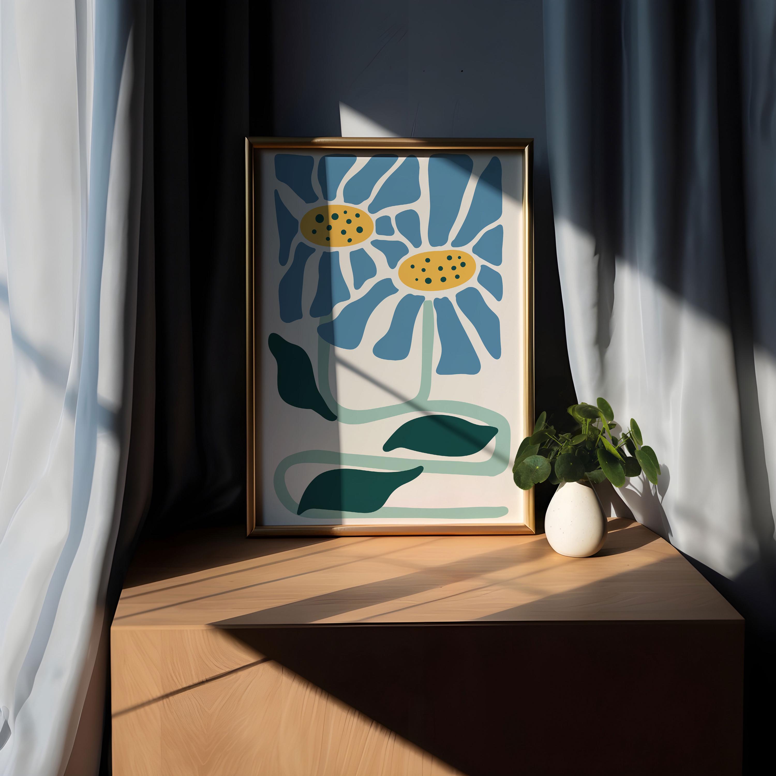 Blue Groovy Flower Print, Maximalist Flower Wall Decor, Digital ...