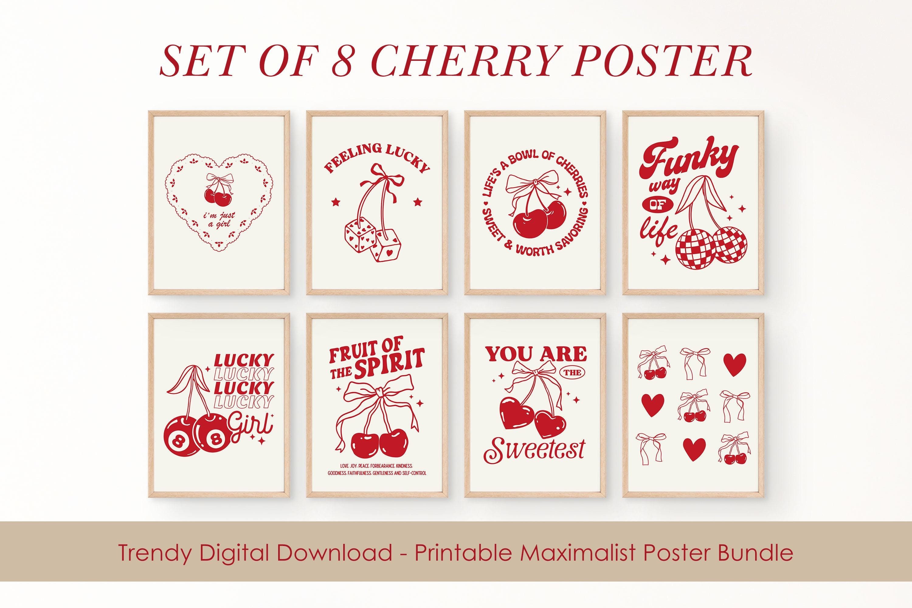Cherry Gallery Wall Set of 8 Poster, Coquette Wall Art, College ...