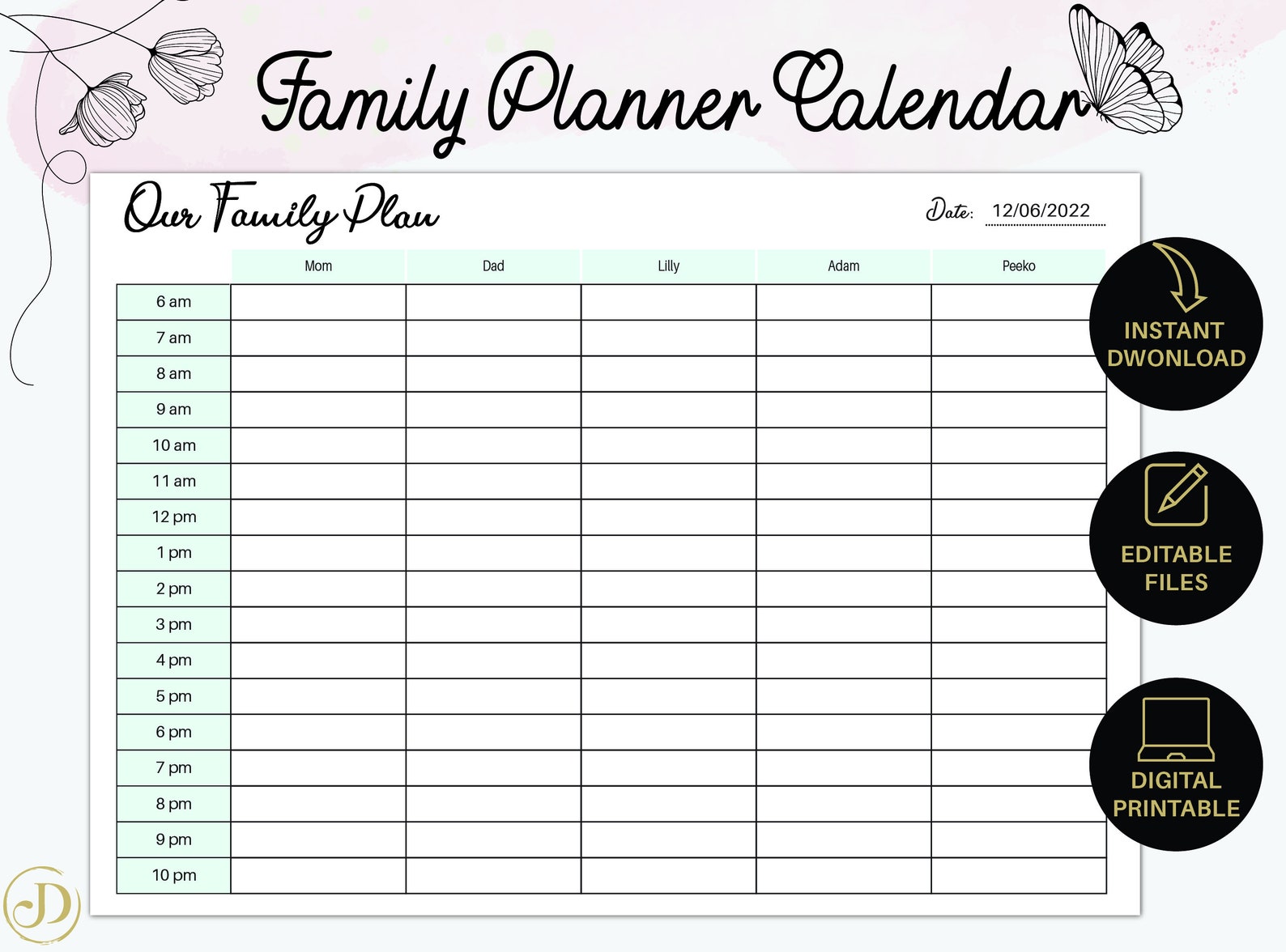 EDITABLE Weekly Family Planner | Printable Family Calendar Weekly ...
