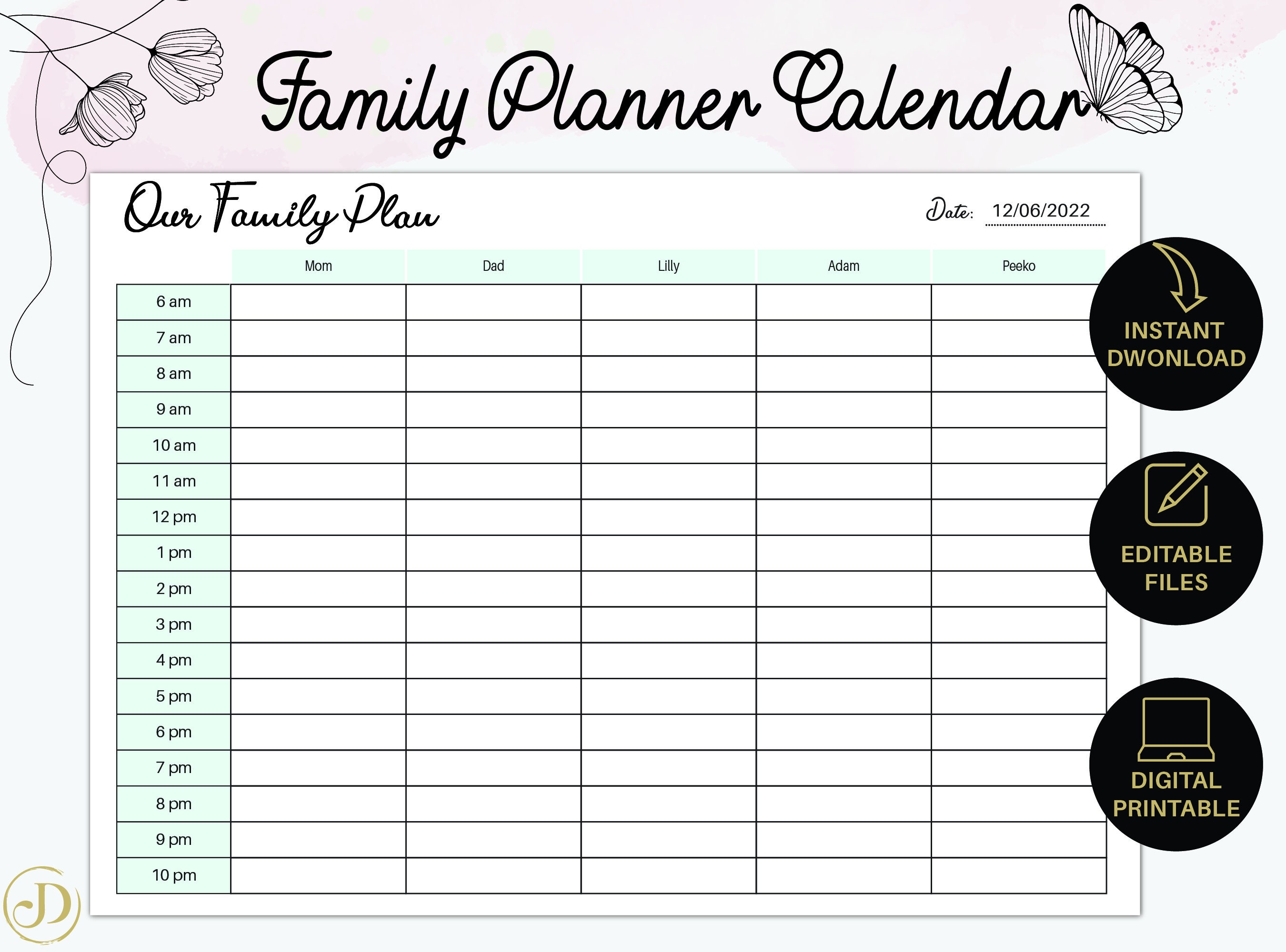 EDITABLE Weekly Family Planner | Printable Family Calendar Weekly ...