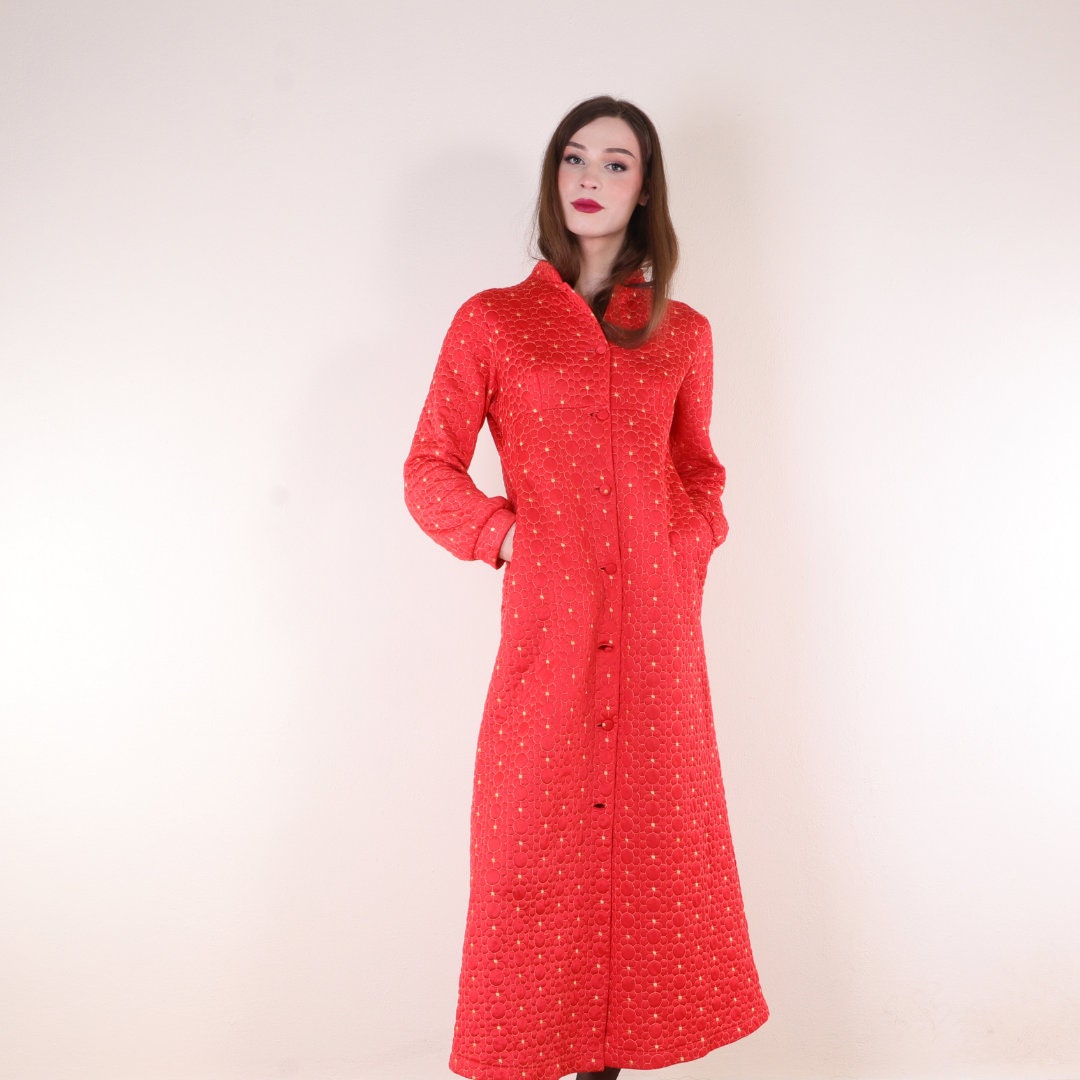 Vintage 60s Long Flower Power Winter House Coat, French Hippie Button ...