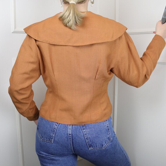 80s 90s linen blend tan blazer with large sailor coll… - Gem