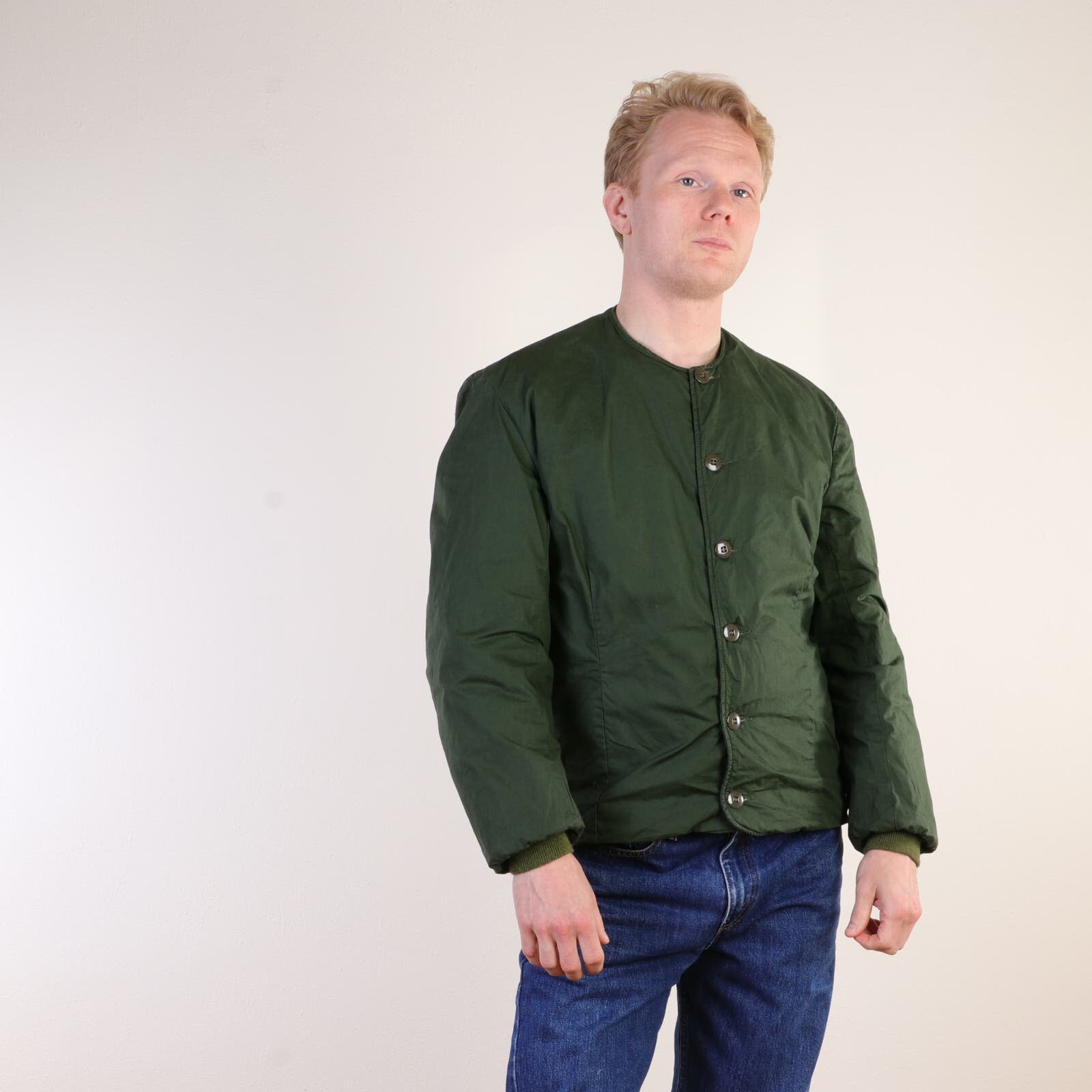 Vintage Swedish Military Army Puffer Bomber Minimalist Cropped Cotton ...