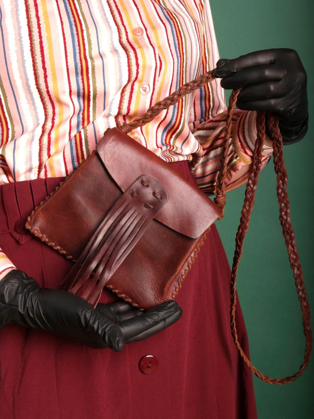 Vintage Fringe Western Primitive Style Waxed Leather Crossbody Bag W ...