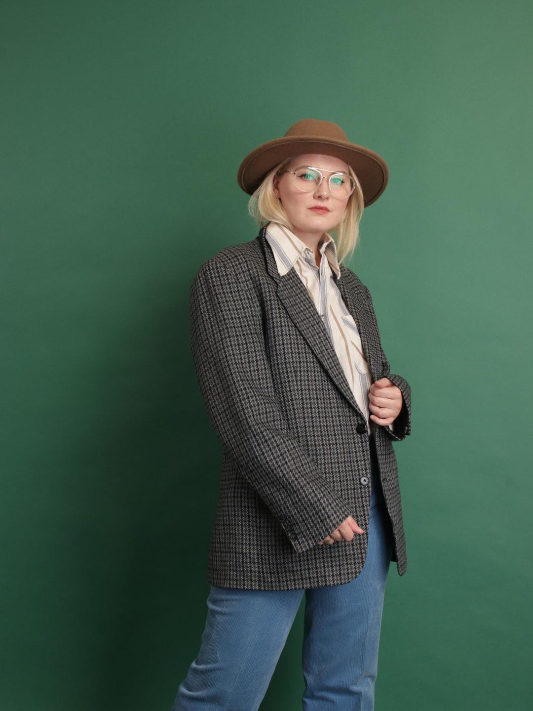 90s Vintage Gun Club Check Tweed Pure New Wool Blazer Jacket ~M/L by ...