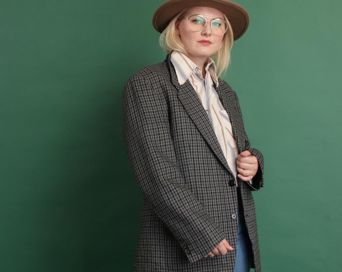 90s Vintage Gun Club Check Tweed Pure New Wool Blazer Jacket ~M/L by ...