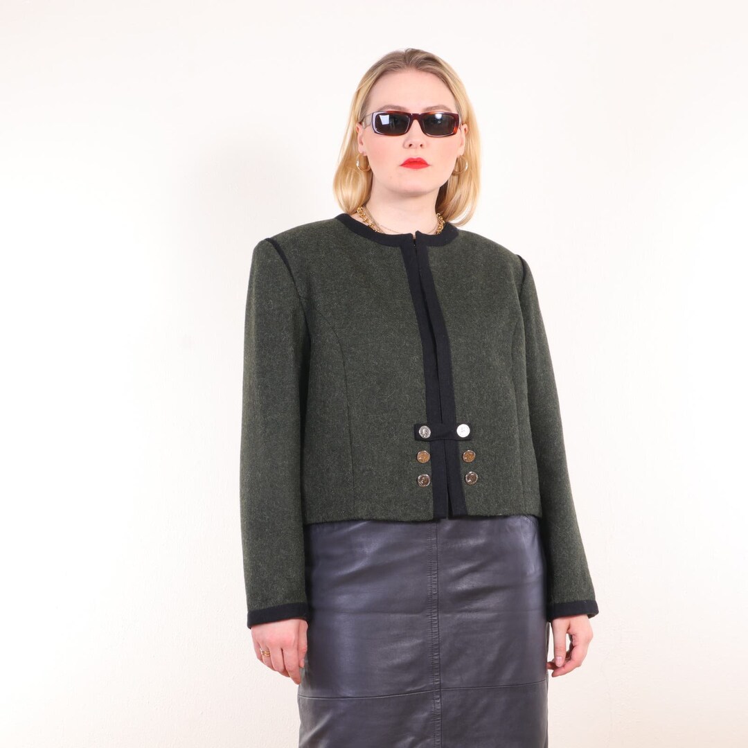 Vintage Folk Alpaca Wool Jacket Short Blazer in Dark Green L - Etsy