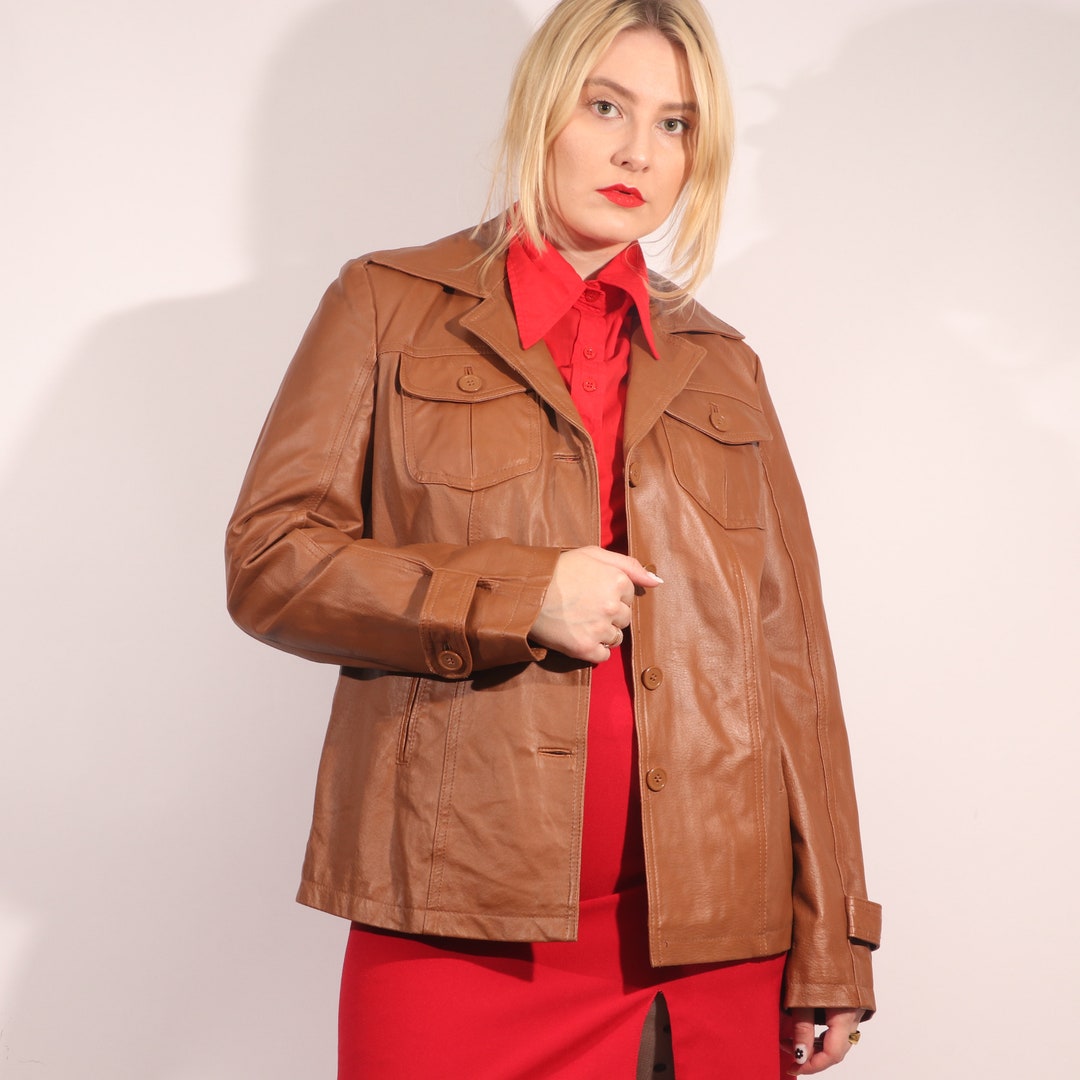 Y2K Dagger Collar Leather Jacket Size M in Brown Tan With Pockets, 00s ...