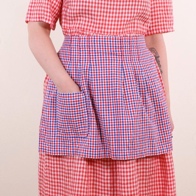 Vintage Half Apron W Pocket in Gingham Plaid Red, White and Blue - Etsy