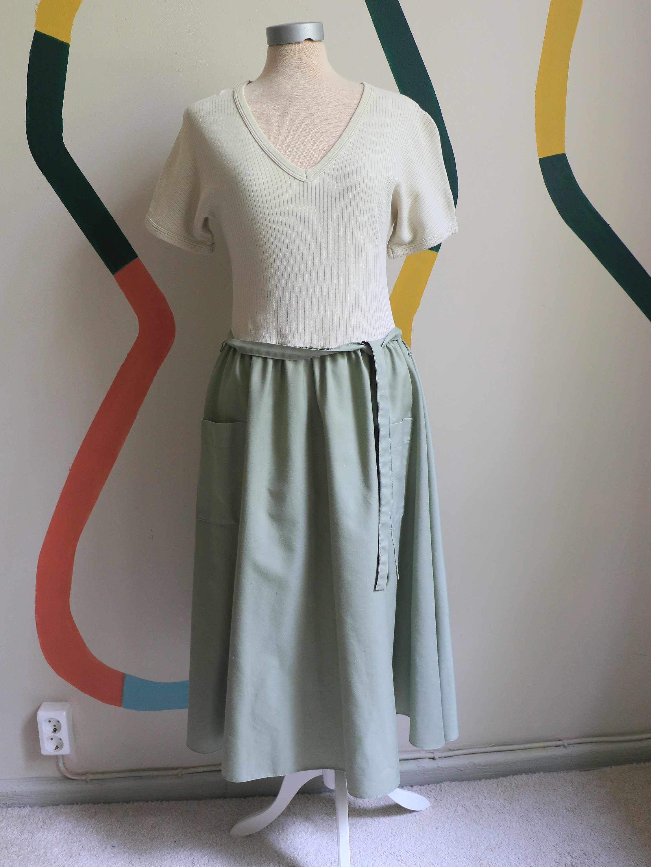 Vintage House Dress S/M, Minimalist Fitted Jersey Top With Full Skirt ...