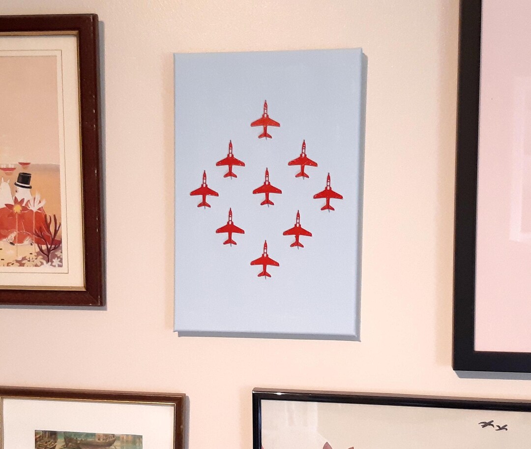 Red Arrows Hawk with Tails Diamond Nine Formation on Canvas A4 - Etsy