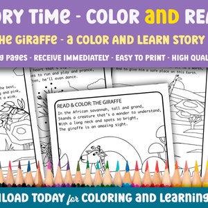 Giraffe 5 Coloring Pages With Story Poem Color and Learn, Original Poem ...