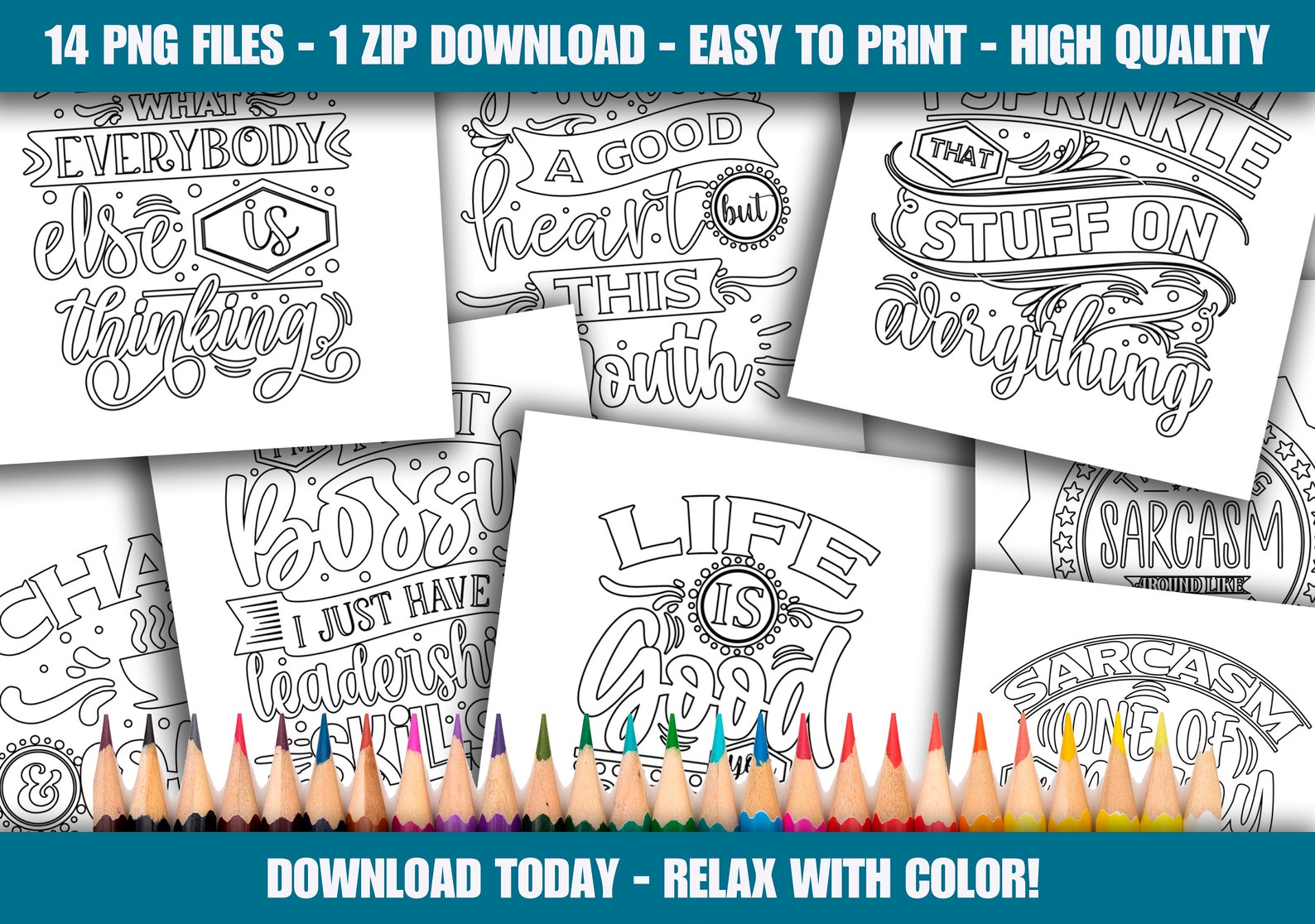 14 Sarcastic Coloring Pages | 14 Printable Adult Fun, Stress-free Humor ...
