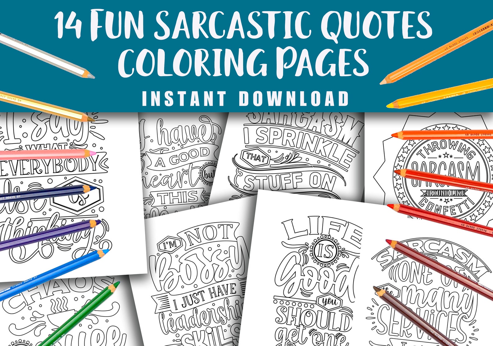 14 Sarcastic Coloring Pages | 14 Printable Adult Fun, Stress-free Humor ...
