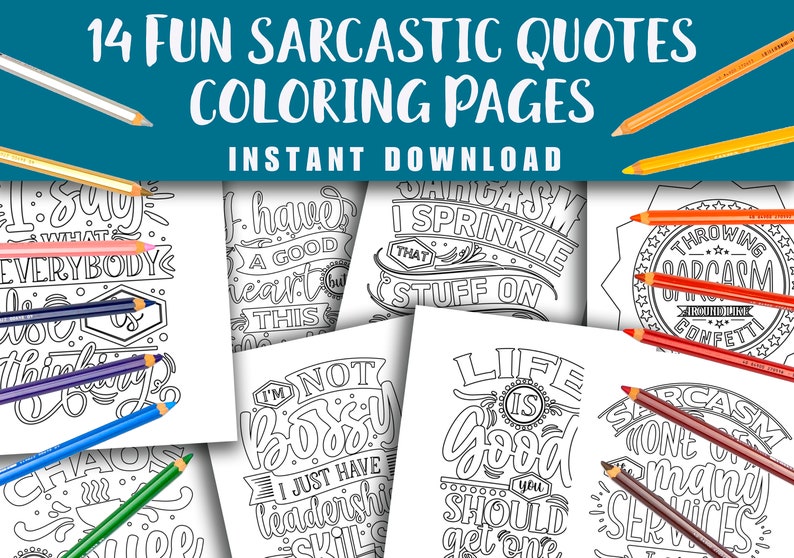 14 Sarcastic Coloring Pages | 14 Printable Adult Fun, Stress-free Humor ...