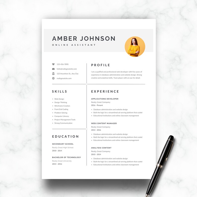 Resume Template, Professional Minimal Resume Template for Word, Clean ...