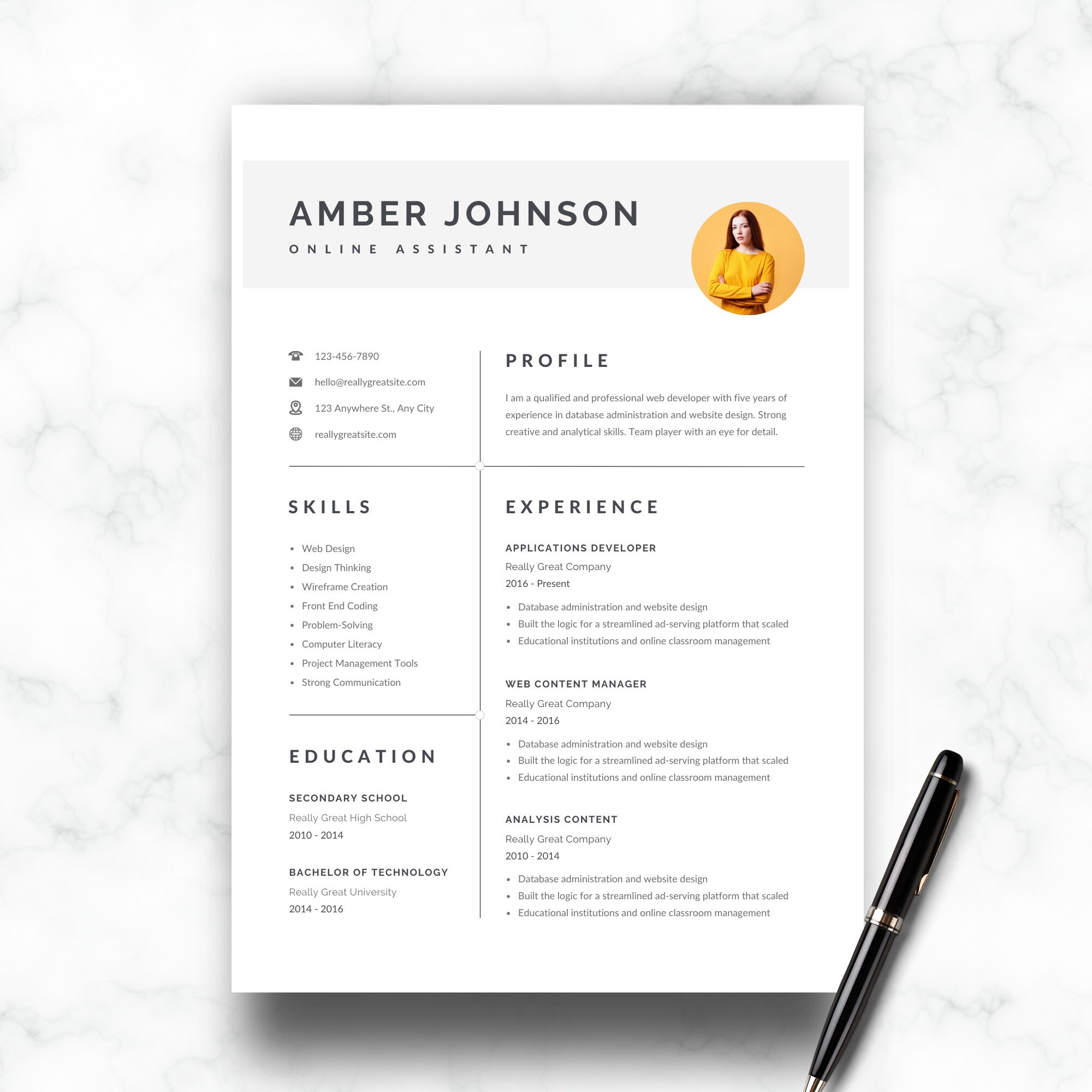 Resume Template, Professional Minimal Resume Template for Word, Clean ...