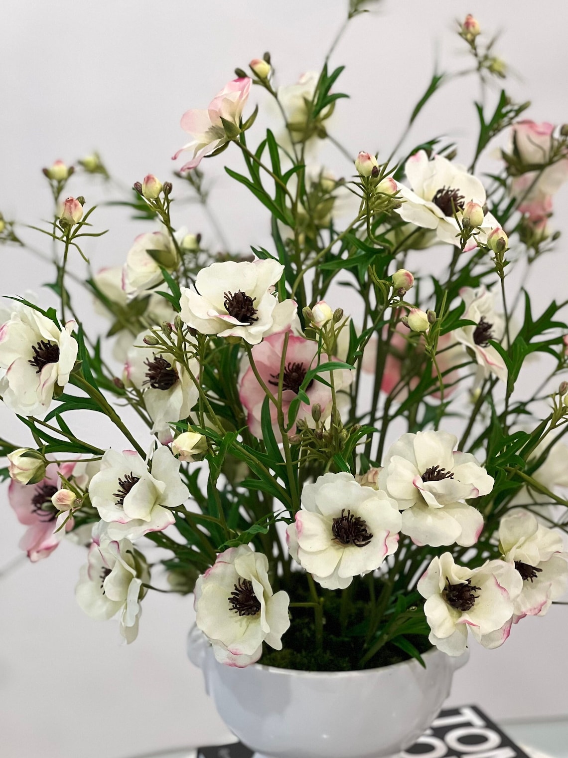 Elegant Faux Anemone Flower Arrangement, Realistic Silk Floral ...
