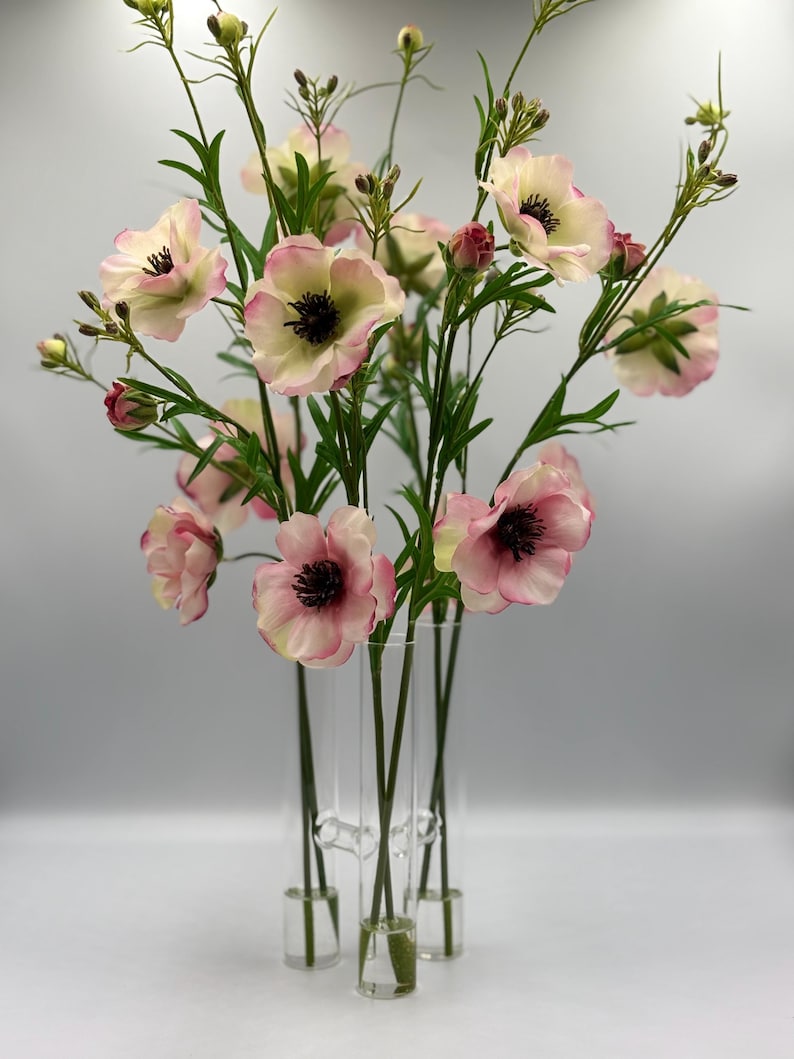 Faux Pink Anemone Flower Arrangement in Acrylic Water – Real Touch ...