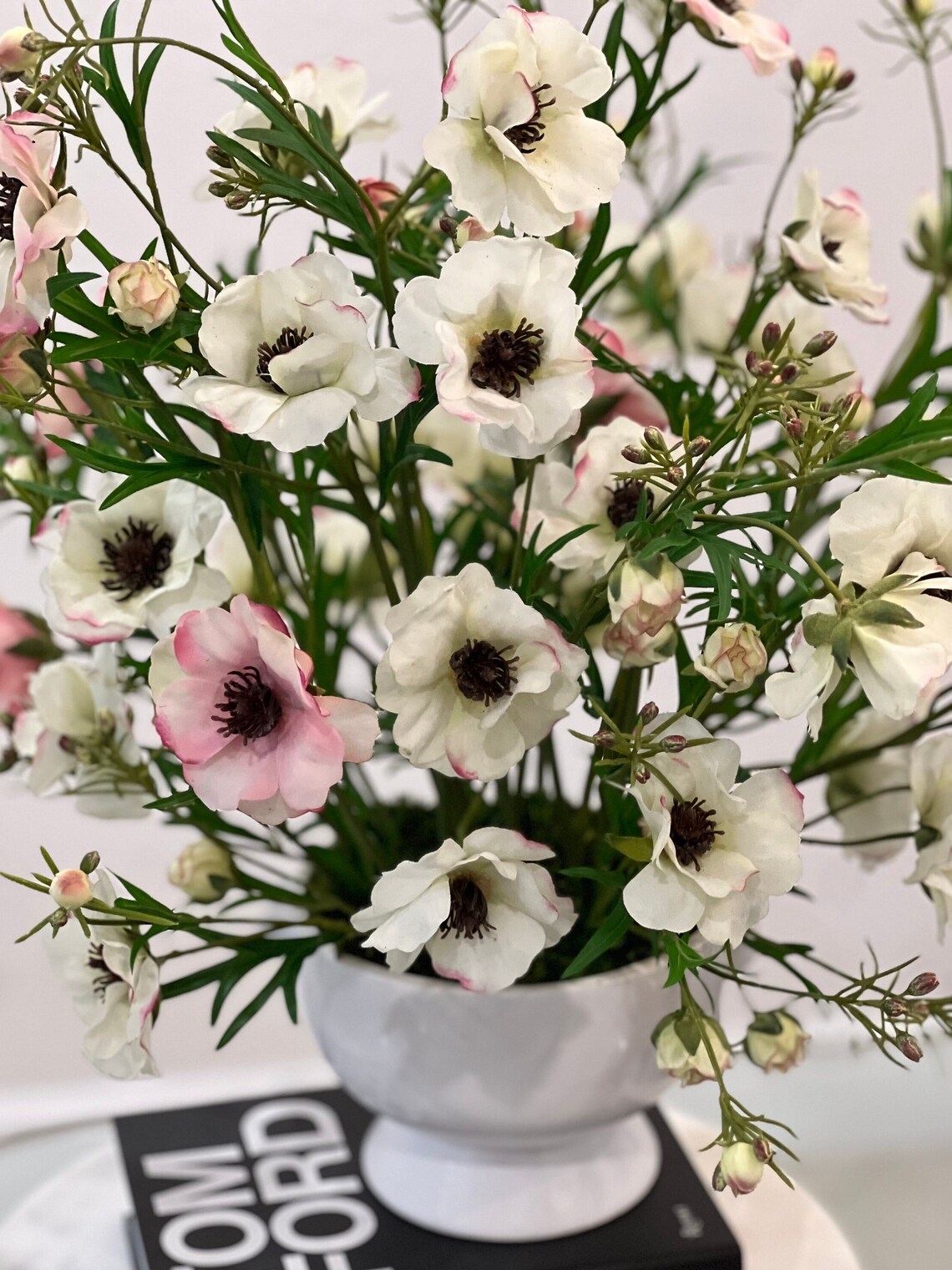 Elegant Faux Anemone Flower Arrangement, Realistic Silk Floral ...