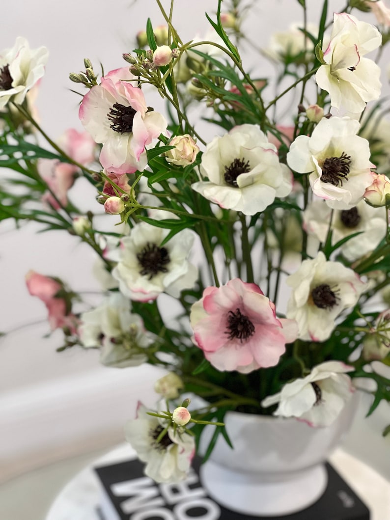 Elegant Faux Anemone Flower Arrangement, Realistic Silk Floral ...
