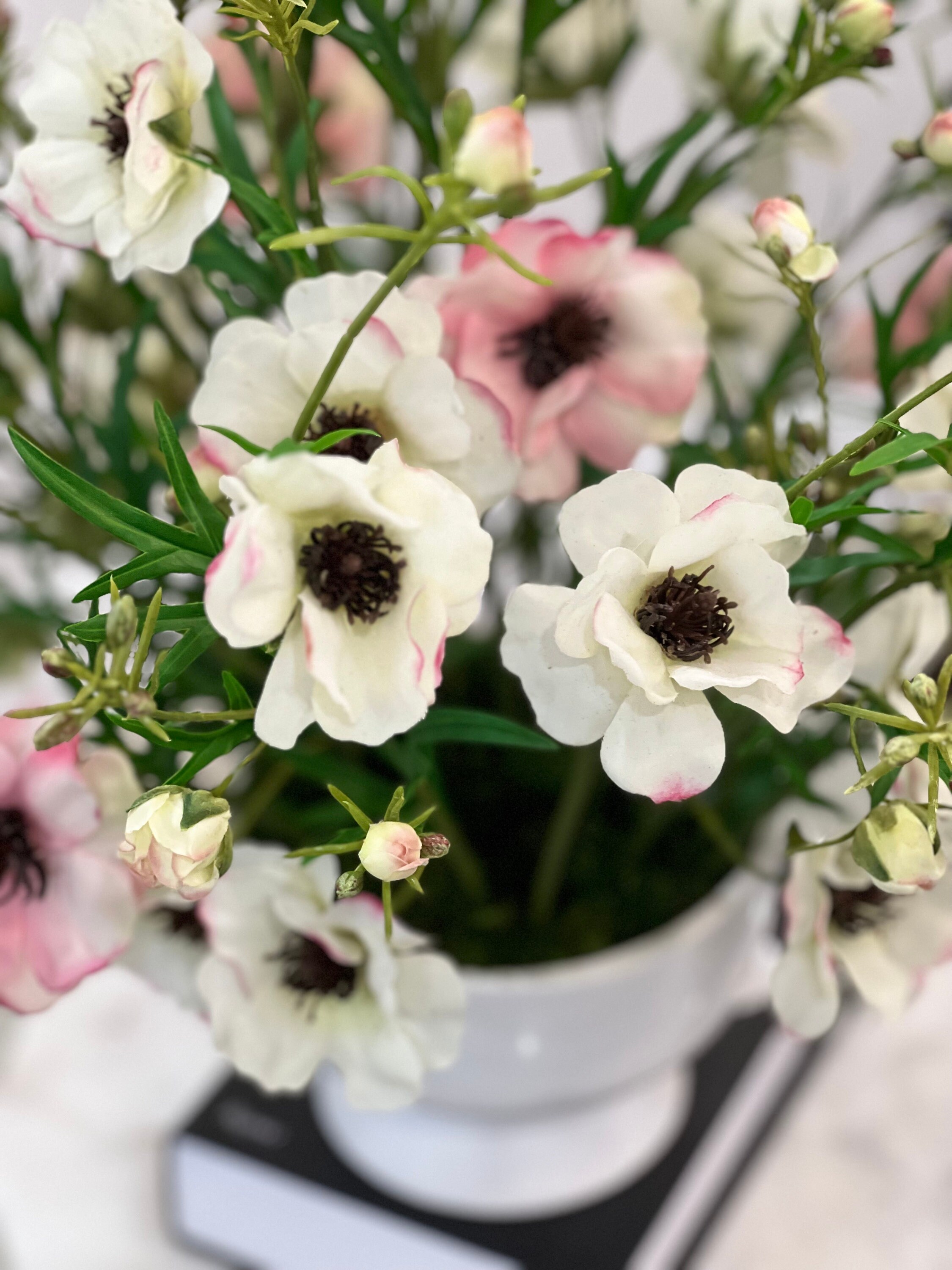 Elegant Faux Anemone Flower Arrangement, Realistic Silk Floral ...